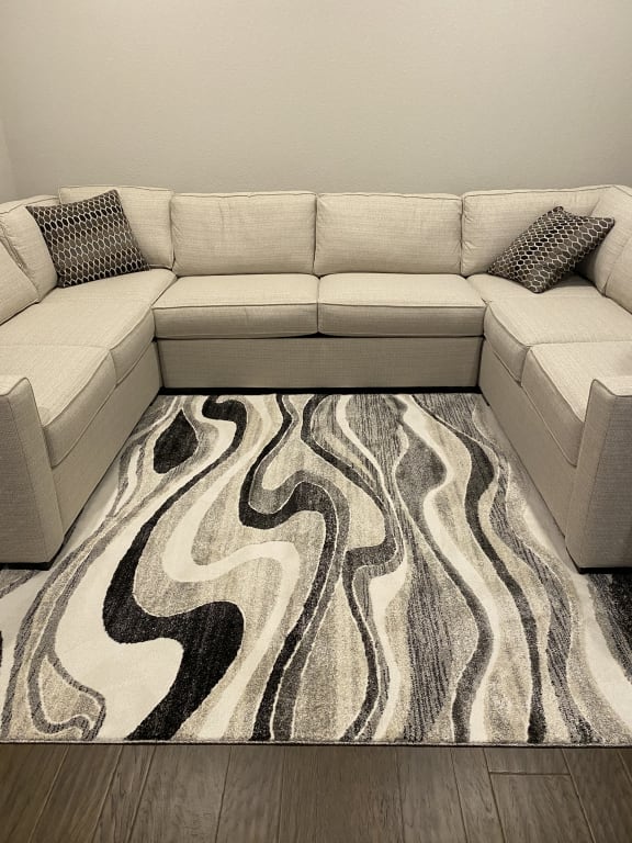 (B511) Soho Grey & Cream Waves Area Rug, 5x7