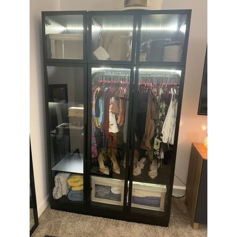 Lighted Modern Glass Door Wardrobe Armoire with Ample Storage - 47.2 ...