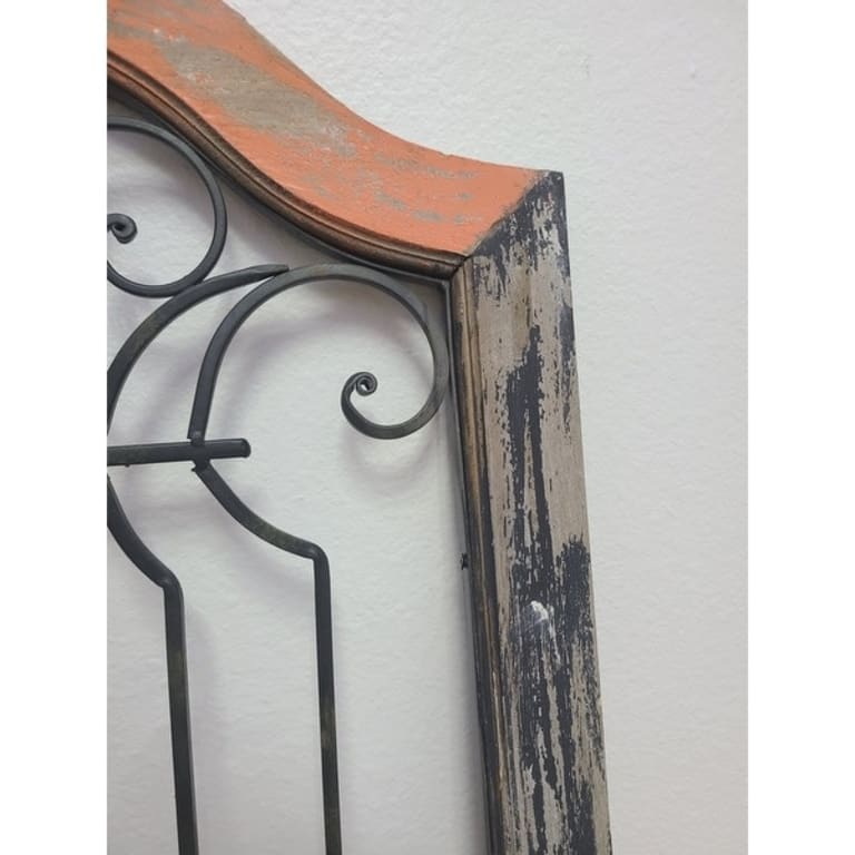 Brown Wood Distressed Door Inspired Ornamental Scroll Wall Decor with ...