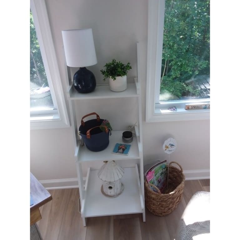 Costway 3 Tier Leaning Wall Ladder Book Shelf Bookcase Storage Rack ...