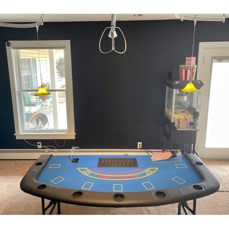 HomCom 72" 7 Player Foldable Half Poker Table - Blue/Black - Bed Bath ...