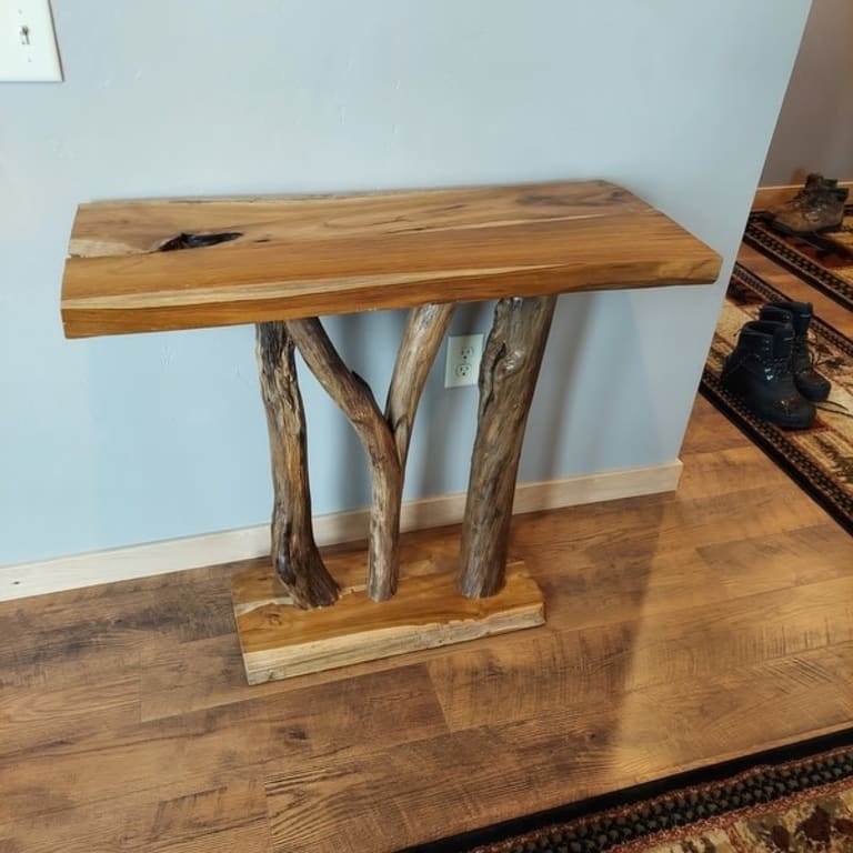Brown Teak Wood Small Live Edge Tree Trunk Console Table - Bed Bath ...