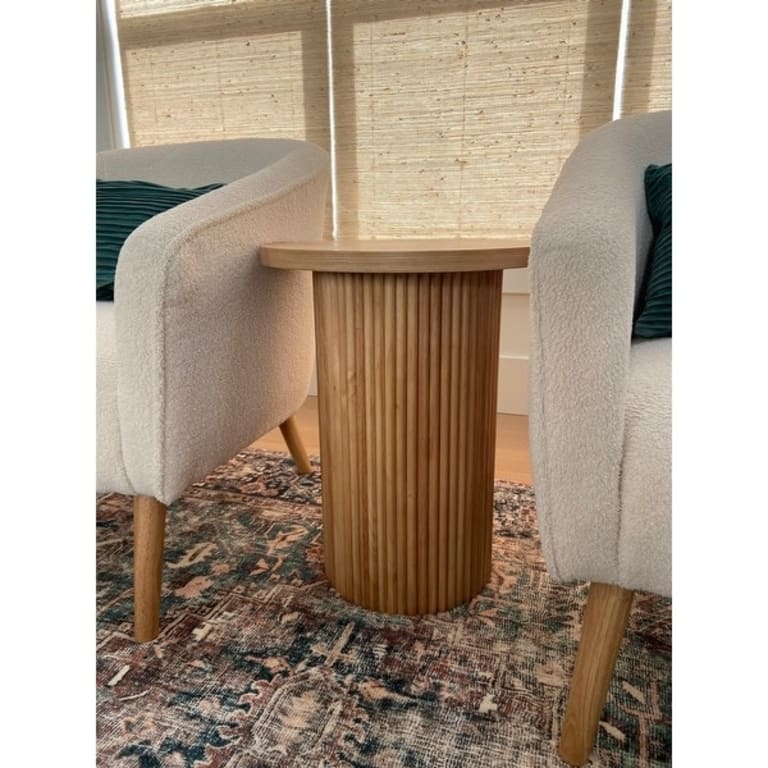 Round Wood End Table Fluted Pedestal Side Table - On Sale - Bed Bath ...