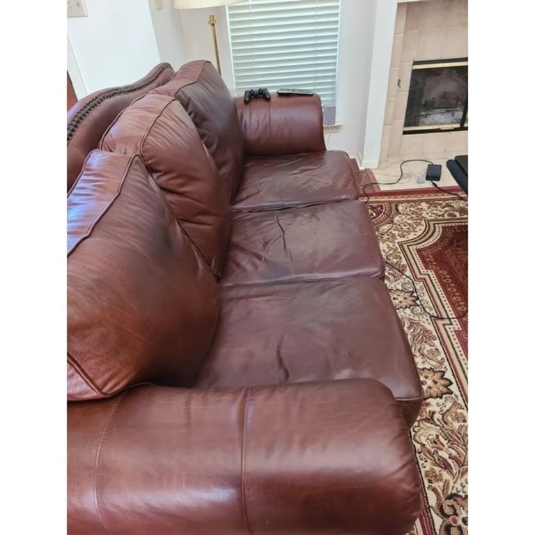 Brandon Distressed Whiskey Italian Leather Sofa and Loveseat Set - On ...