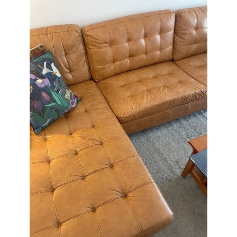 Odin Caramel Leather Gel Sofa Sectional with Chaise by iNSPIRE Q Modern - Bed Bath & Beyond ...