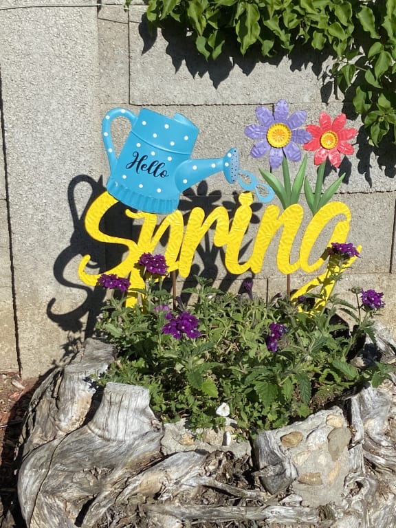 Hello Spring Yellow Metal Yard Stake, 24" | At Home