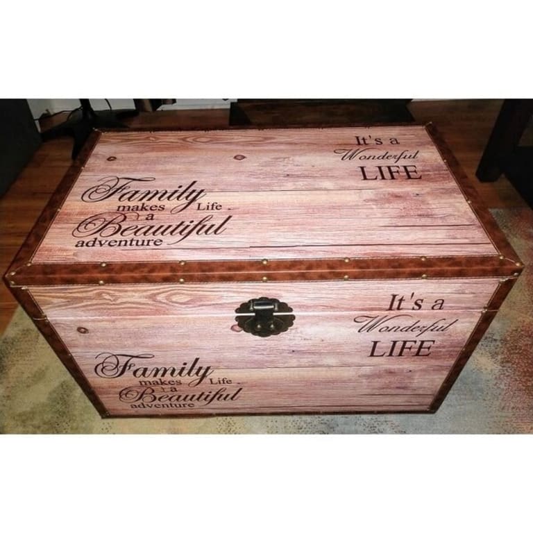 Beautiful Family Large Wood Storage Trunk Wooden Treasure Chest - Bed ...