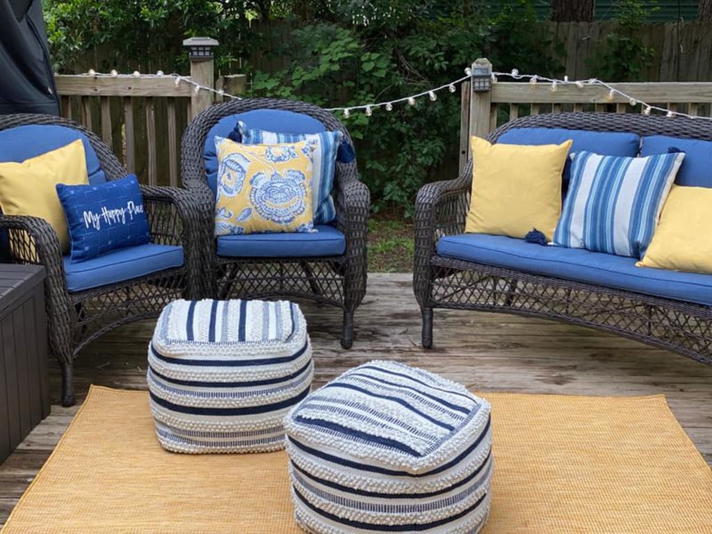 Positano Blue and Green Outdoor Area Rug 5x7 | At Home