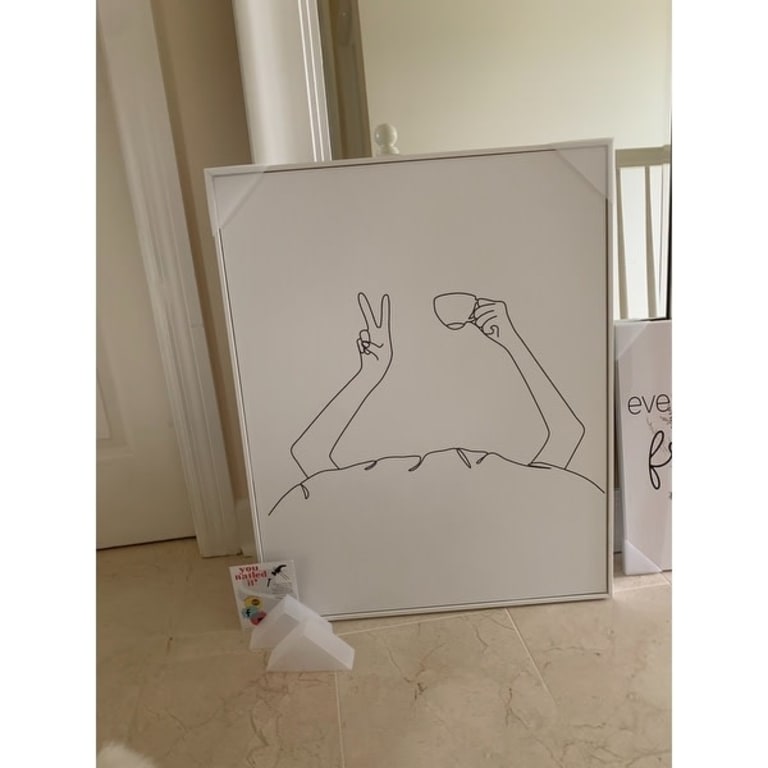 Stupell Coffee In Bed Peace Sign Minimal Line Drawing Framed Wall Art ...