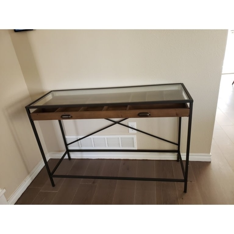 Glass Top Console Table with 1 Wooden Drawer - Bed Bath & Beyond - 31492829