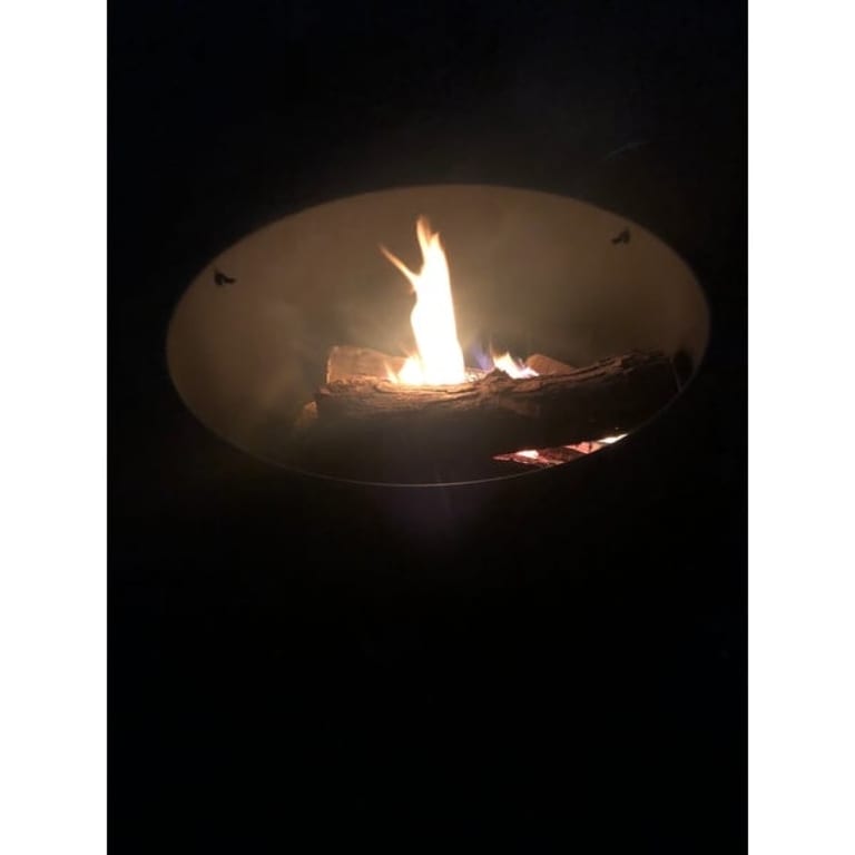 24" Fire Pit Steel with Black Finish Cauldron Style with Spark Screen ...