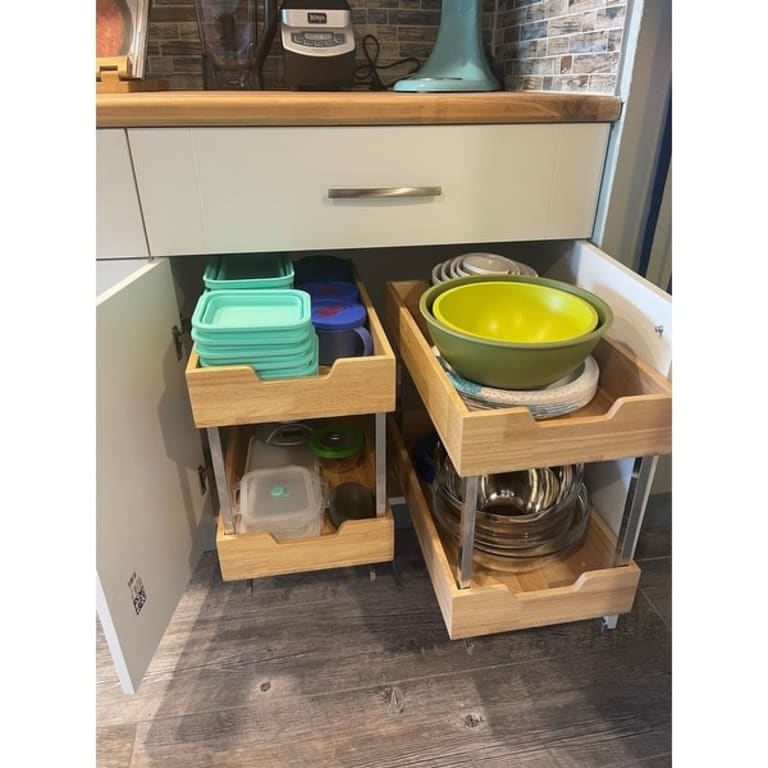 Glidez 2-Tier Steel and Wood Pull-Out/Slide-Out Storage Organizer - On ...