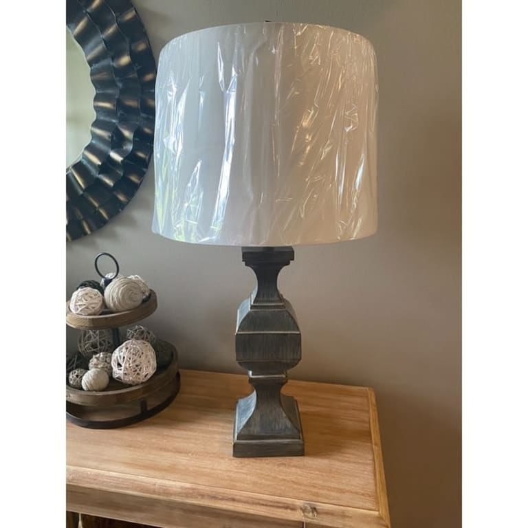 StyleCraft Malta 30inch Rubbed Slate Table Lamp with White Shade - Bed ...