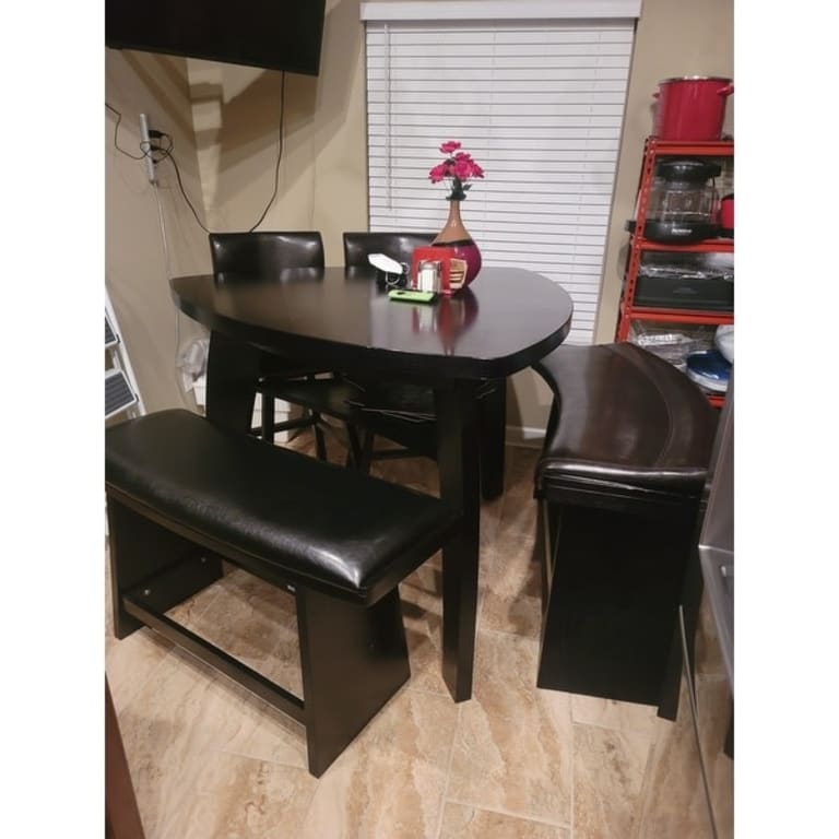 Hace Traditional Black Wood Counter Height Dining Bench by Furniture of ...