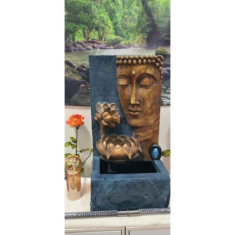 XBrand Cascading Buddha Face Indoor Outdoor Zen Water Fountain w/LED ...