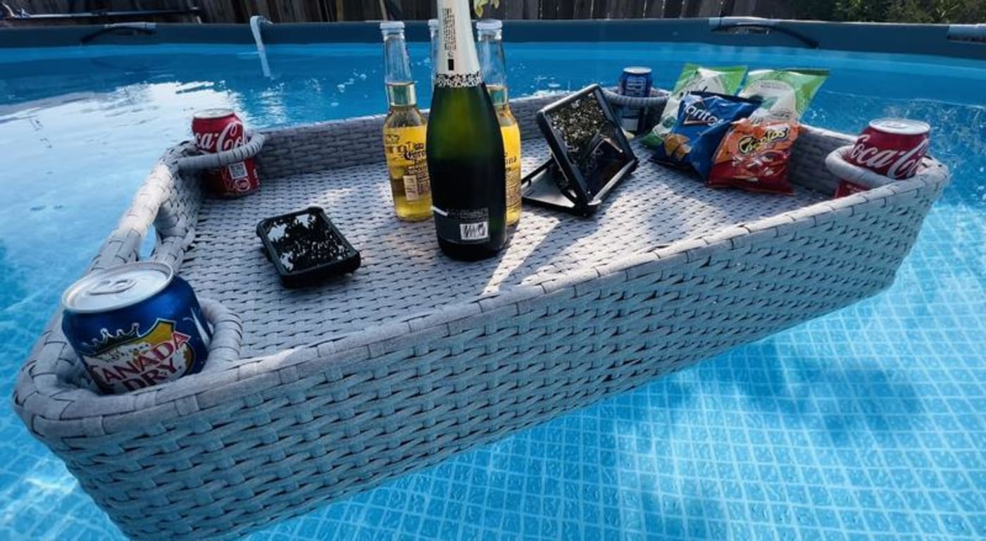 Sunjoy Floating Pool Tray 36x24'' Aluminum Frame Pool Accessory Tray ...