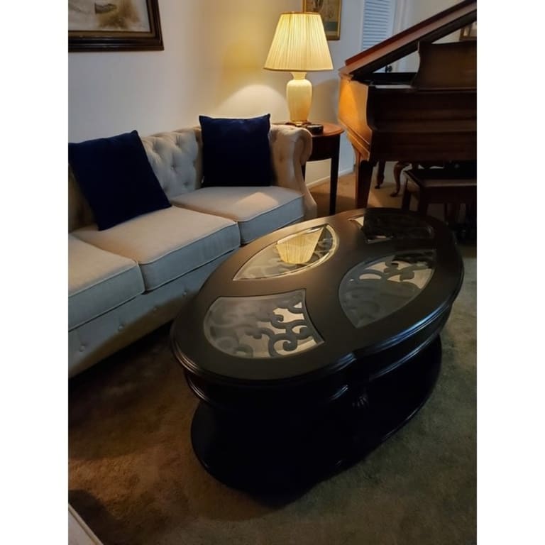 Zerathe Traditional Cherry 54-inch Glass Top Insert Coffee Table by ...