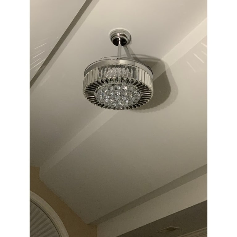 48 in. Indoor Modern Ceiling Fan with Light Gold Retractable Crystal ...