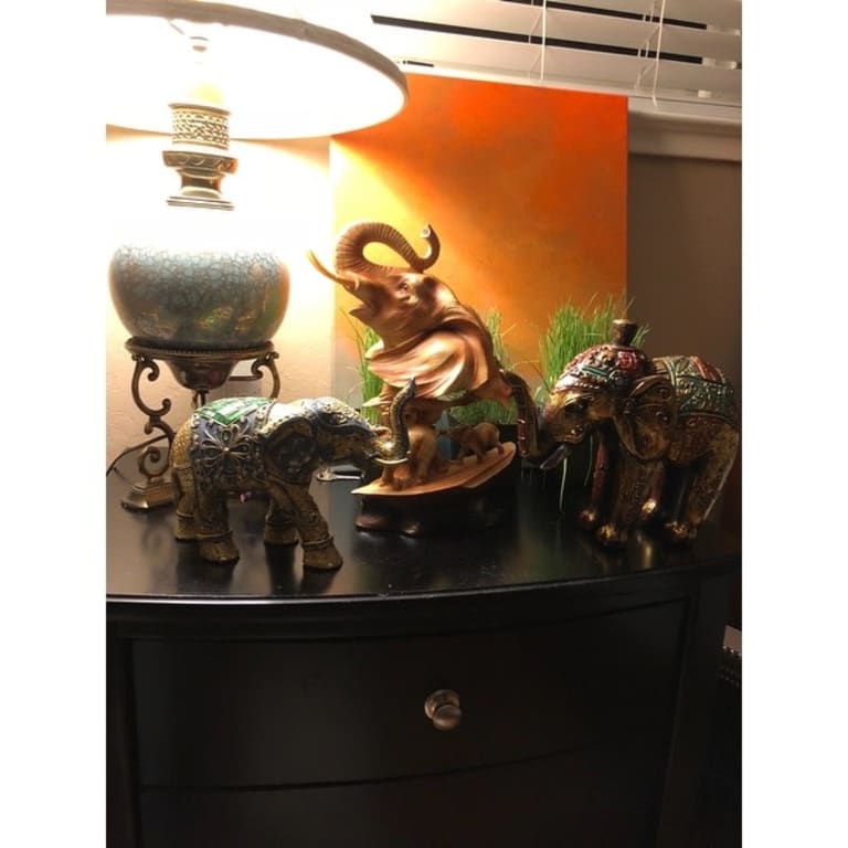 Carved Wood Look Elephant Family Bust Tabletop Statue - 12 X 8 X 4.5 ...