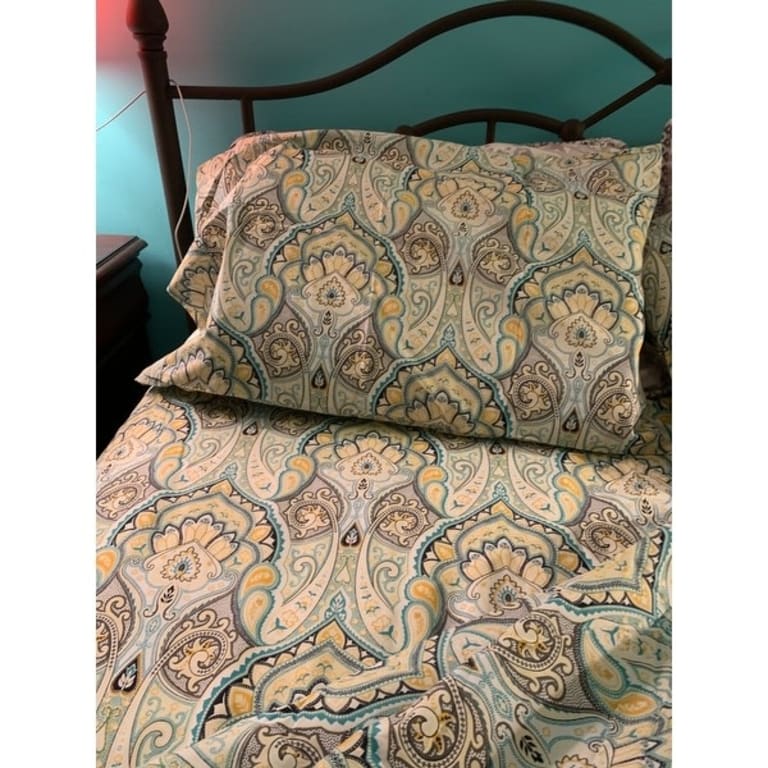 Pointehaven 200 TC Cotton Paisley Printed Percale Bed Sheet Set - On ...