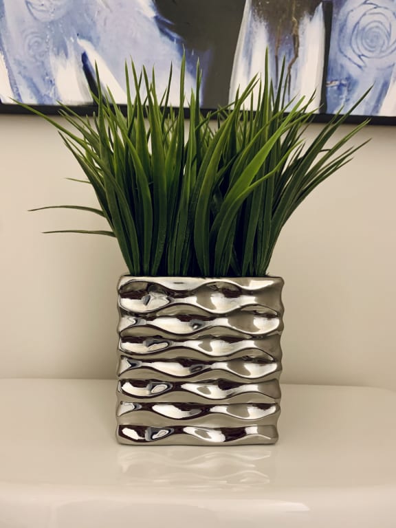Grass Plant with Silver Wave Planter, 10"
