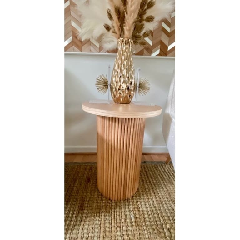 Round Wood End Table Fluted Pedestal Side Table - On Sale - Bed Bath ...