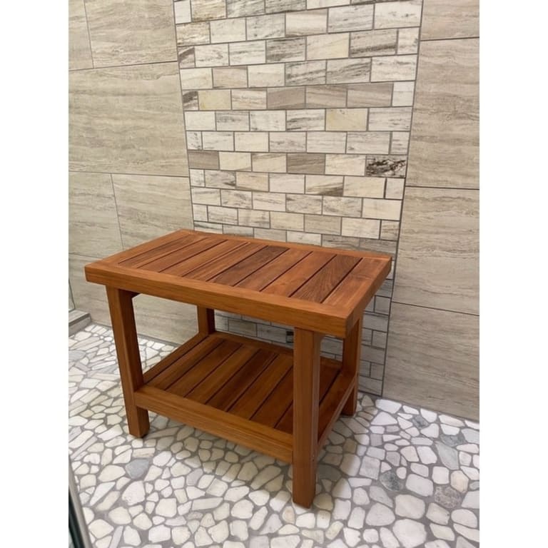 Aurora Home Indonesian Teak Shower Table/Bench - Bed Bath & Beyond ...