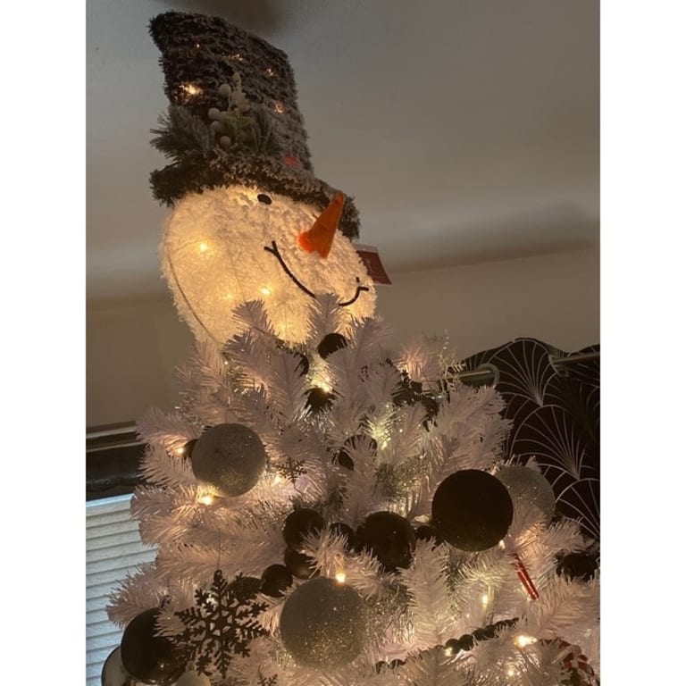 25" Lighted Snowman with Black Frosted Top Hat Christmas Tree Topper ...