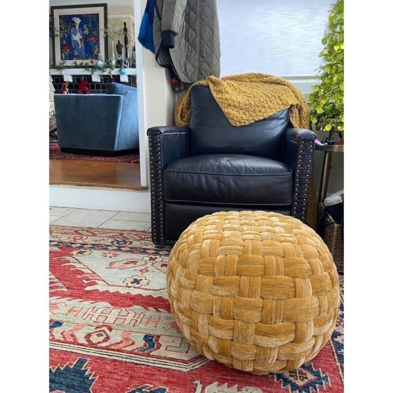 Negley Modern Glam Cable Weave Velvet Round Pouf by Christopher Knight ...