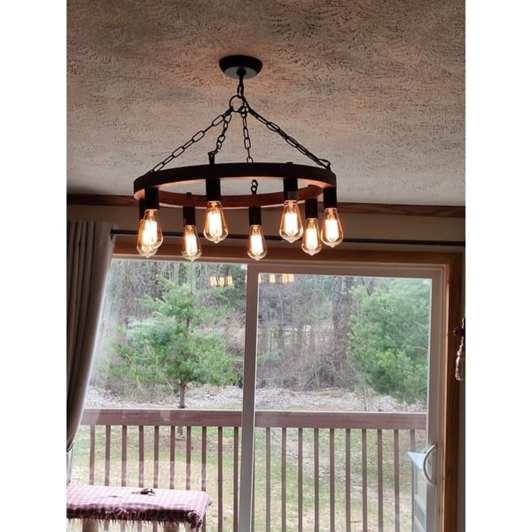 Anmytek Round Pendant Lighting 8 Light Wagon Wheel Rustic Farmhouse