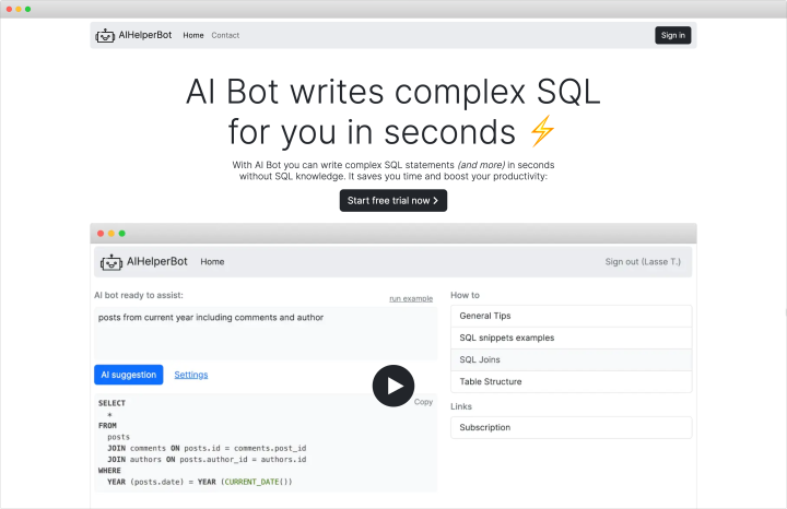 Ai Helper Bot Ai Bot Writes Complex Sql And More For You In No Time ⚡️ Foundr