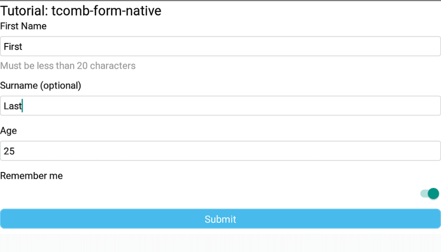 Build Forms In React Native With Tcomb Form Native Dev Community
