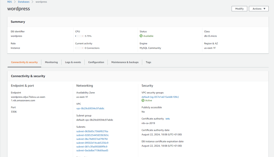 Simple Wordpress Website On Aws Using Ec2 And Rds Dev Community