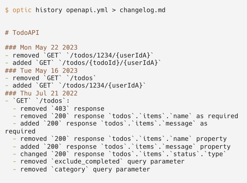 Generate an API Changelog with Git and Optic - DEV Community