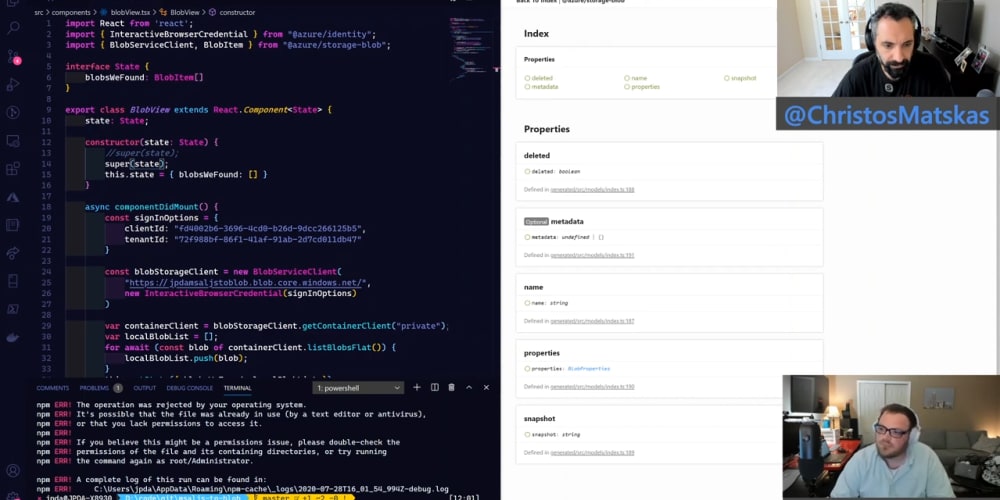 Connecting To Azure Blob Storage From React Using Azure