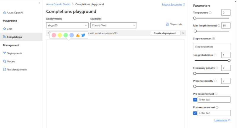 #Azure – #OpenAI Services, Completion Playground Parameters - DEV Community #Azure – #OpenAI Services, Completion Playground Parameters - DEV Community