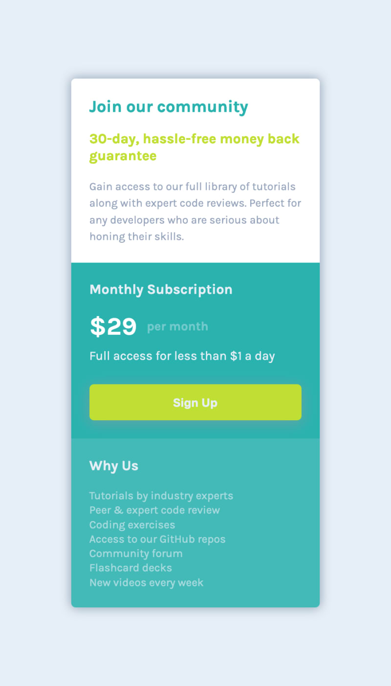 Challenge 11 Single Price Grid Component Frontend Mentor Dev Community
