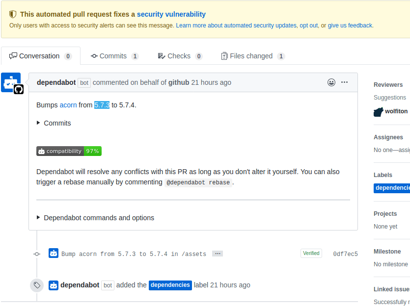 Github Bot Dependabot Fixes Security Vulnerabilities Dev Community