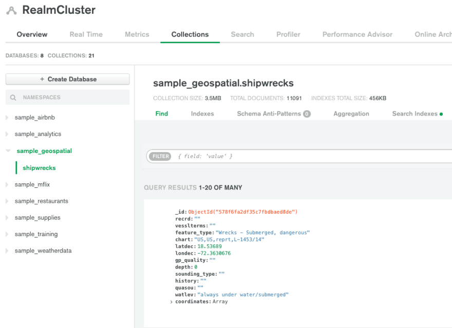 Understanding Your Mongodb Collection Shipwrecks Realm Tutorial Part 2 Dev Community