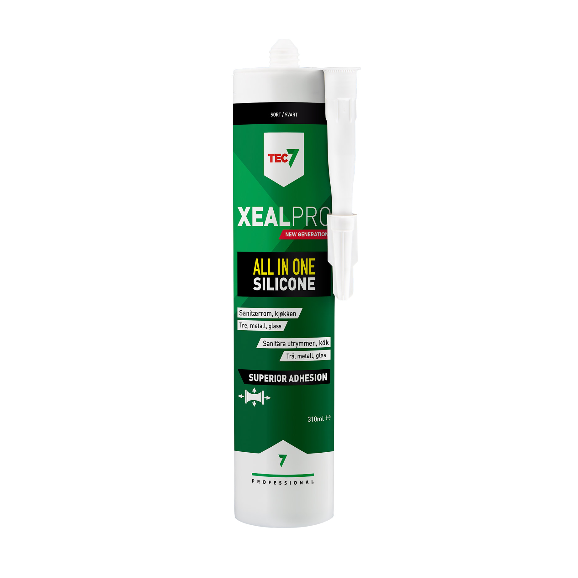 Tec7 Silikon XealPro Sort 310ml Prefa