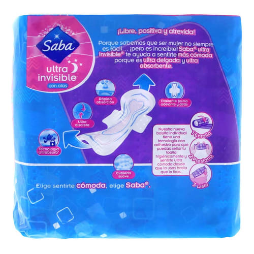 Comprar Saba ultra invisible toallas sanitarias nocturnas con alas con ...
