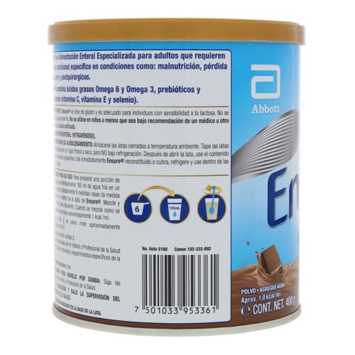 Compra Ensure suplemente alimenticio sabor chocolate polvo con 400 gr ...