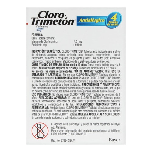 Compra Cloro-trimetón clorfenamina 4 mg con 20 tabletas en Prixz