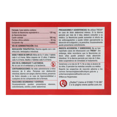 Comprar Treda neomicina, caolín, pectina 129/280/30 mg con 20 tabletas ...