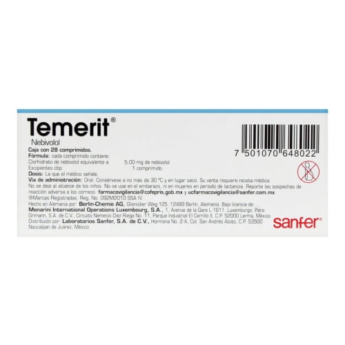 Compra Temerit nebivolol 5 mg con 28 comprimidos en Prixz
