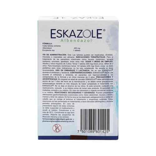 Compra Eskazole albendazol 400 mg con 1 tableta en Prixz