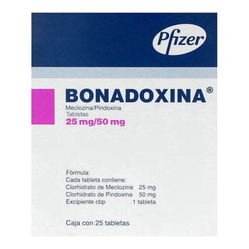 Compra Bonadoxina meclozina, piridoxina 25/50 mg con 25 tabletas en Prixz
