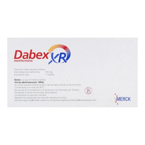 Compra Dabex xr metformina 750 mg con 60 tabletas en Prixz