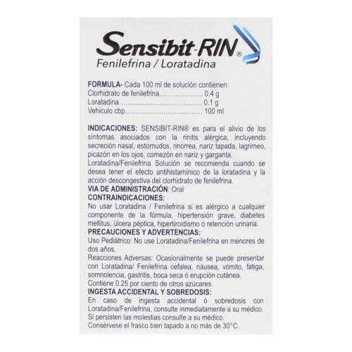 Compra Sensibit rin fenilefrina, loratadina 0.4/0.1 g con 60 ml de ...