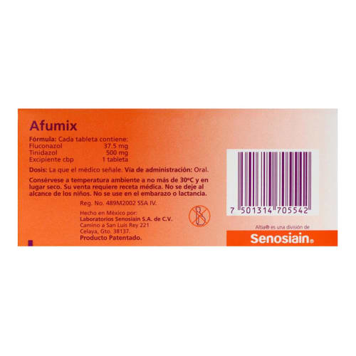 Comprar Afumix fluconazol, tinidazol 37.5/500 mg con 4 tabletas - Prixz